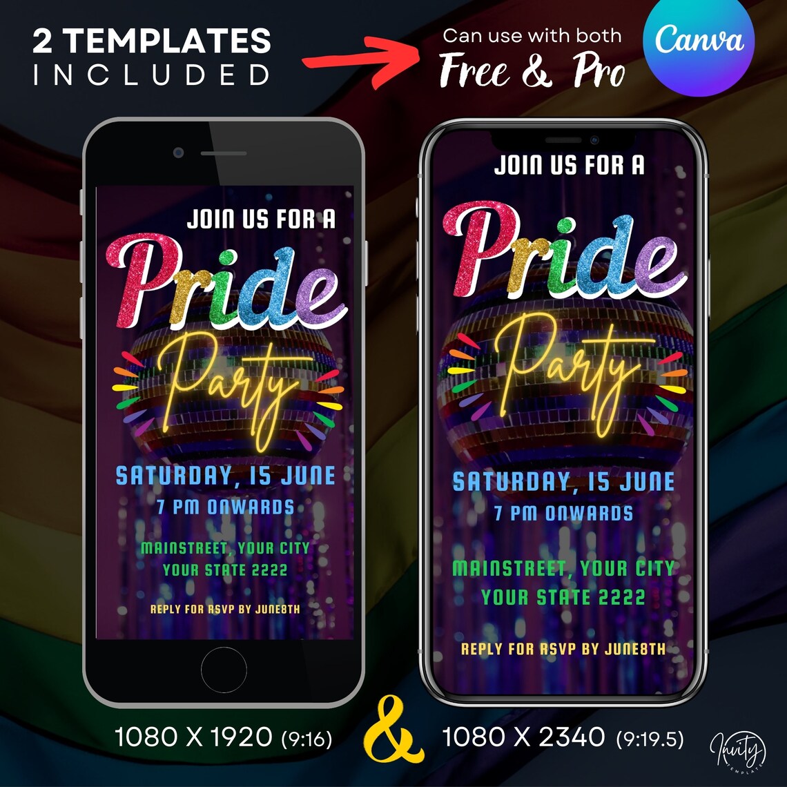 Pride Party Animated Invitation Template, Pride Invite Canva Template ...