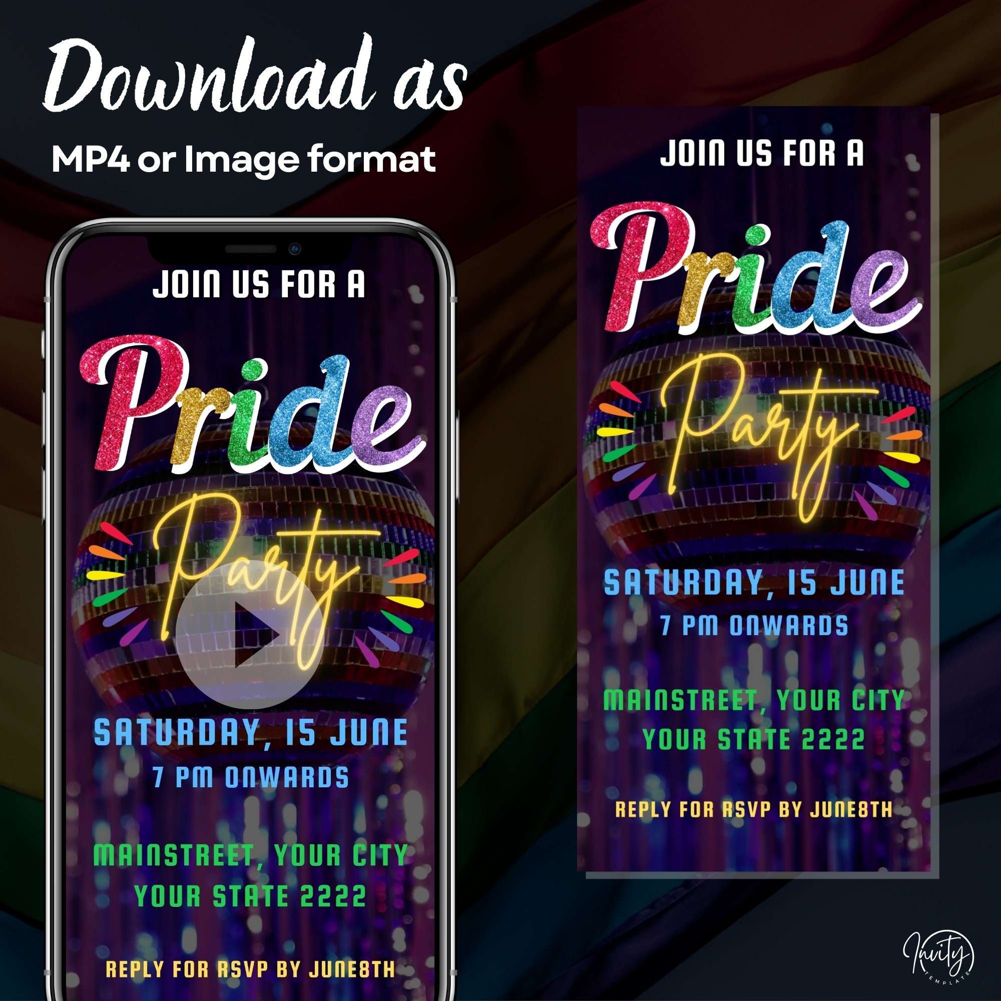 Pride Party Animated Invitation Template, Pride Invite Canva Template ...