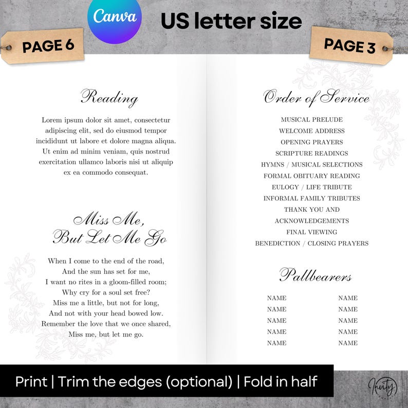 Funeral Booklet Template for Memorial Service, Celebration of Life ...