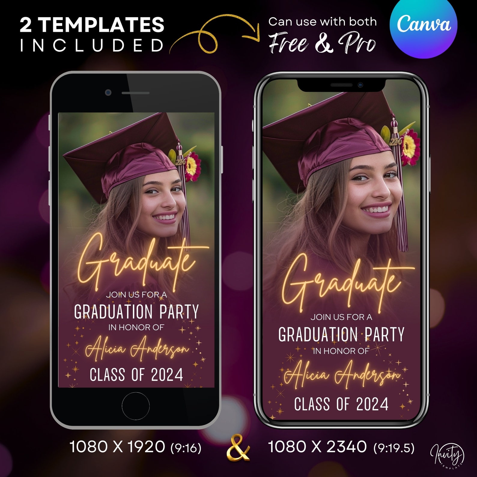 2024 Graduation Invitation, Maroon Graduation Invite Template, Save the ...