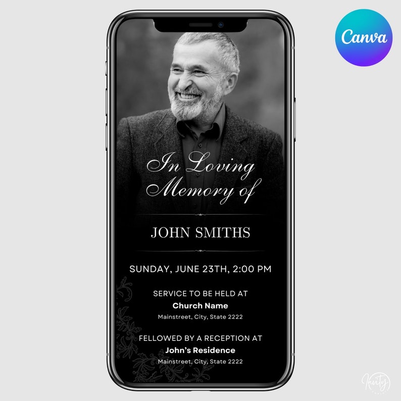Funeral Animated Invitation Canva Template With Photo, in Loving Memory ...
