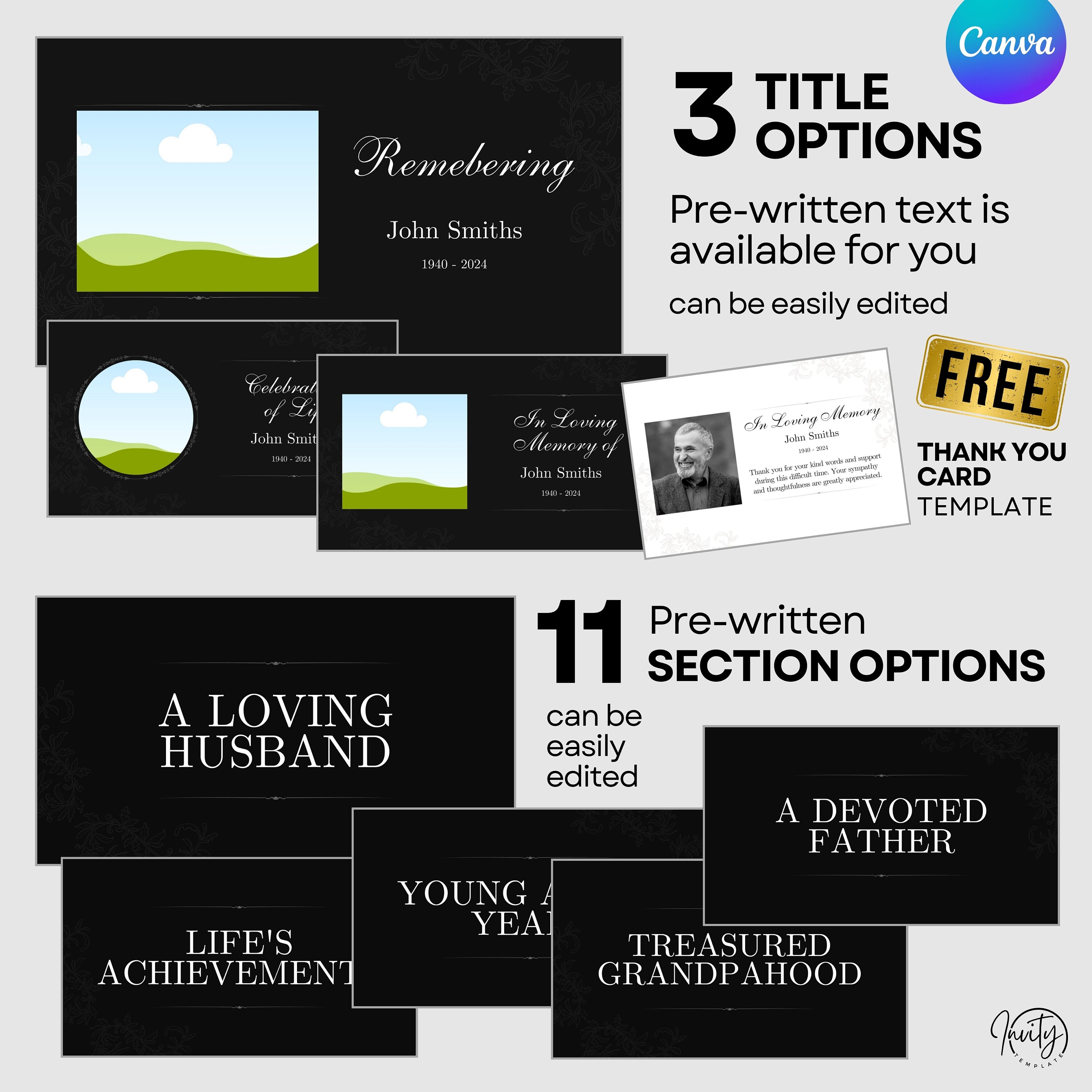 Funeral Slideshow Template, Celebration of Life, Canva Video (PDF) - Etsy