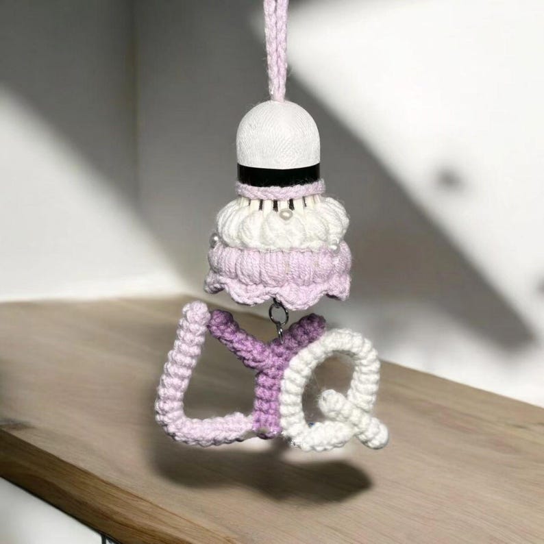 Custom Crochet Badminton Keychain: Personalized Cotton Yarn Charm - Etsy