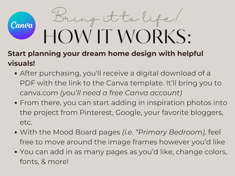 Home & Interior Design Mood Board Canva Template / Creation Kit ...