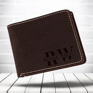 Engraved Crazy Horse Leather Wallet, Personalized Bifold Wallet ...