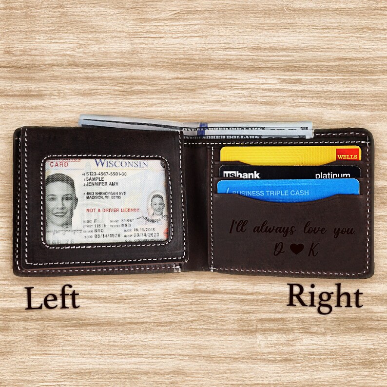 Personalized Leather Bifold Wallet, Engraved Initials, Anniversary Gift ...