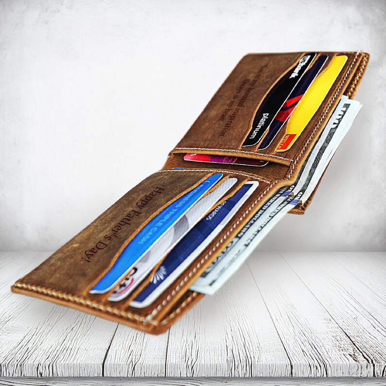 Engraved Crazy Horse Leather Wallet, Personalized Bifold Wallet ...