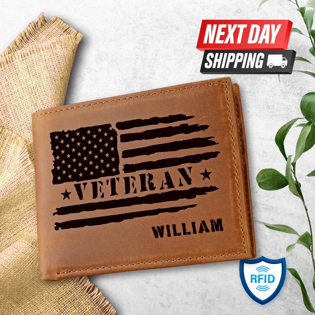Personalized Veteran American Flag Leather Wallet, Engraved Gift - Etsy
