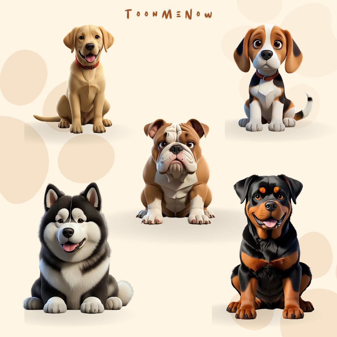 3D Cute Dog Clipart Bundle, Clip Art Set of 30 High Quality Pngs, 3D ...