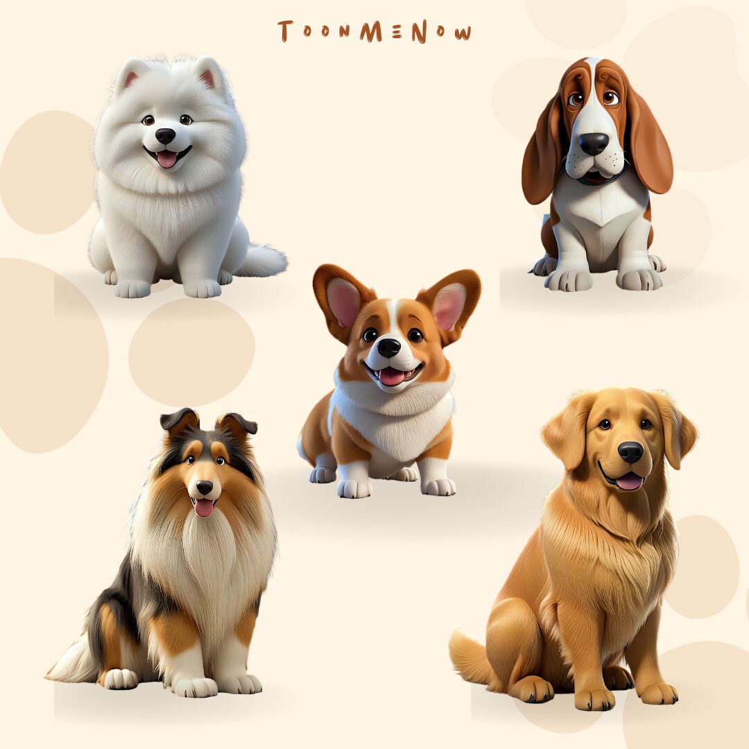 3D Cute Dog Clipart Bundle, Clip Art Set of 30 High Quality Pngs, 3D ...