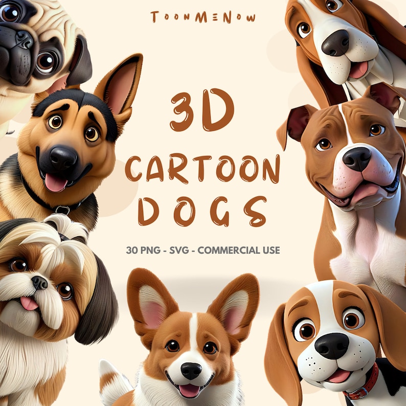 3D Cute Dog Clipart Bundle, Clip Art Set of 30 High Quality Pngs, 3D ...