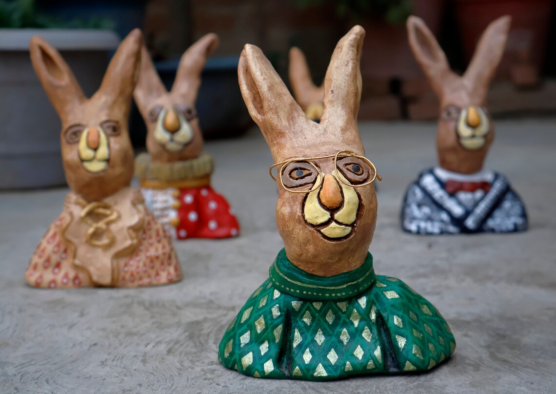 Ceramic Rabbit Modeled With Oaxacan Clay, Hand Modeled, Acrylic by ...