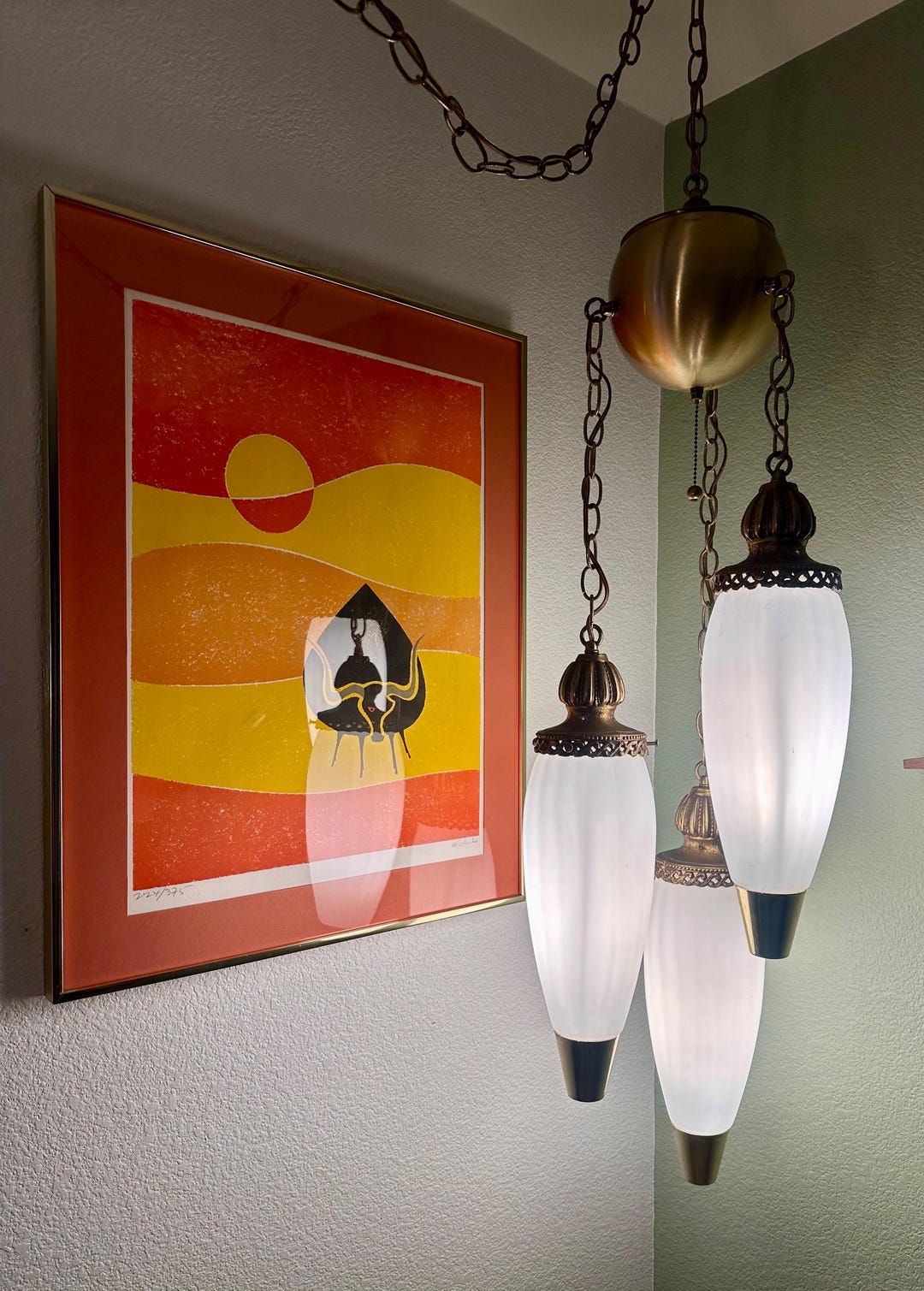 Mid Century 3 Tier Swag Lamp With Milk Glass Shades - Etsy