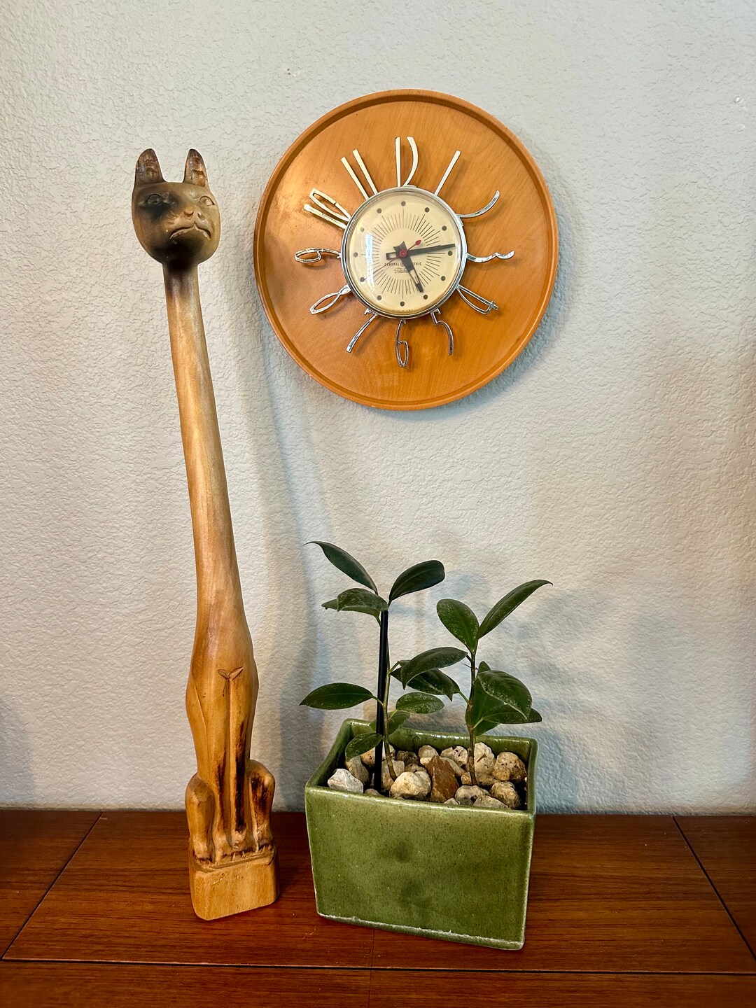 Vintage Hand Carved Wood Long Neck Cat - Etsy