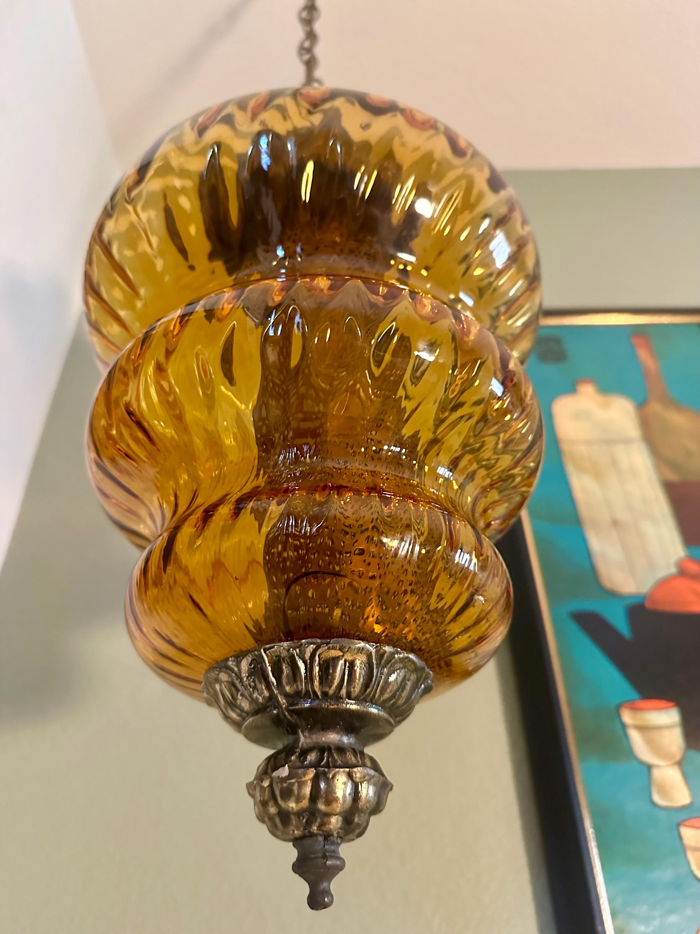Vintage 3 Tier Amber Glass Swag Lamp - Etsy