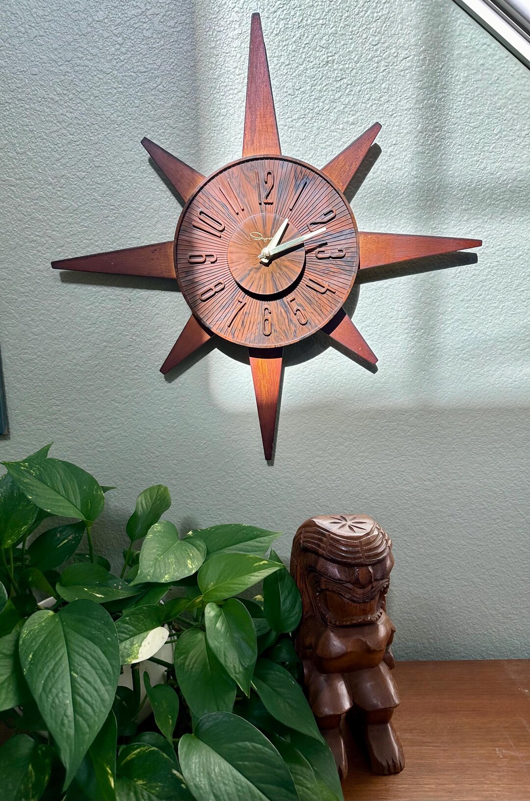 Vintage Atomic Starburst Wall Clock by Ingraham, Teak, Brass - Etsy