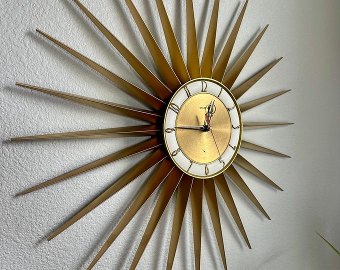 Mid Century Gold Spartus Starburst Clock - Etsy