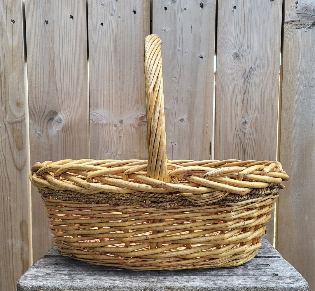 Large Vintage French Farmhouse Woven Wicker Basket With Handle ...