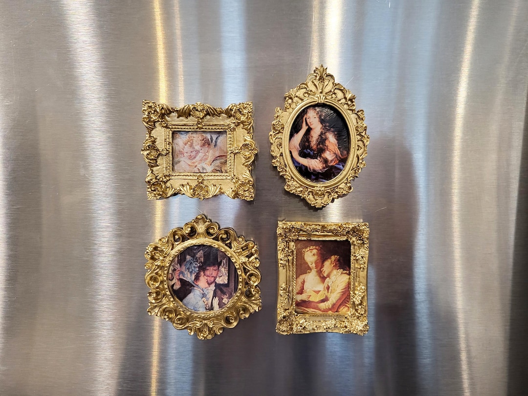 Vintage Resin Ornate Gold Refrigerator Frame Magnets, Mini Rococo Style ...