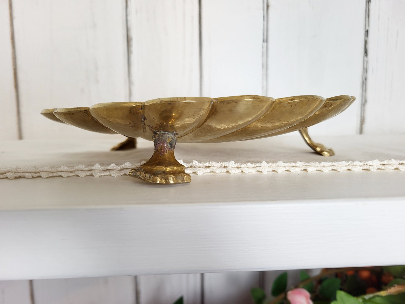 Vintage Solid Brass Footed Shell Trinket Dish, Retro Brass Scalloped ...