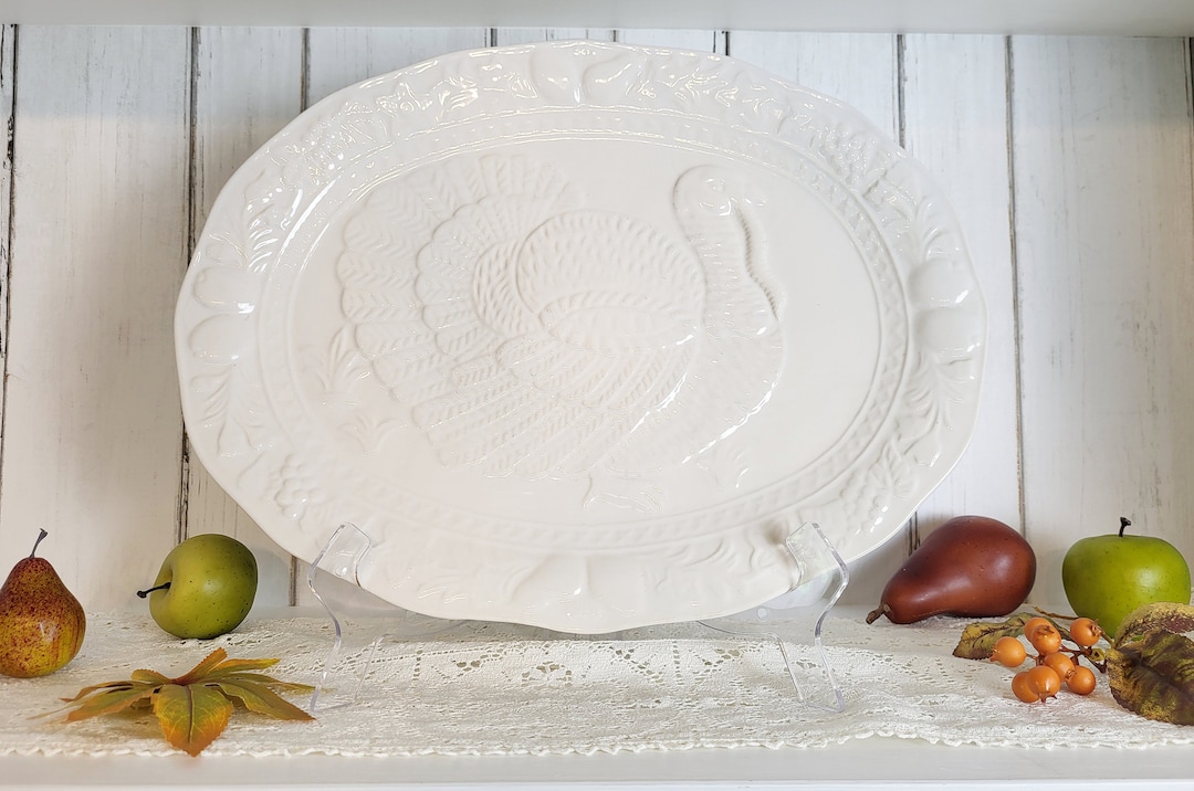 Vintage Large White Oval Ceramic Turkey Platter, Made in Taiwan ...