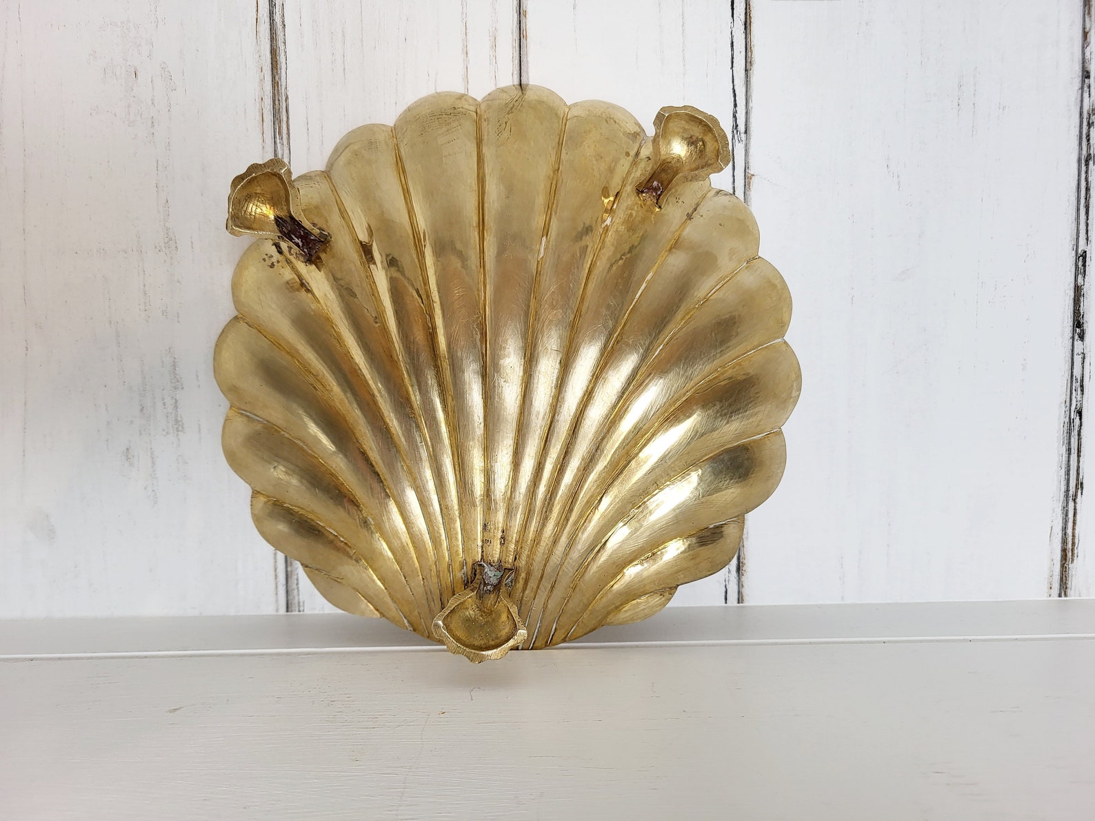 Vintage Solid Brass Footed Shell Trinket Dish, Retro Brass Scalloped ...