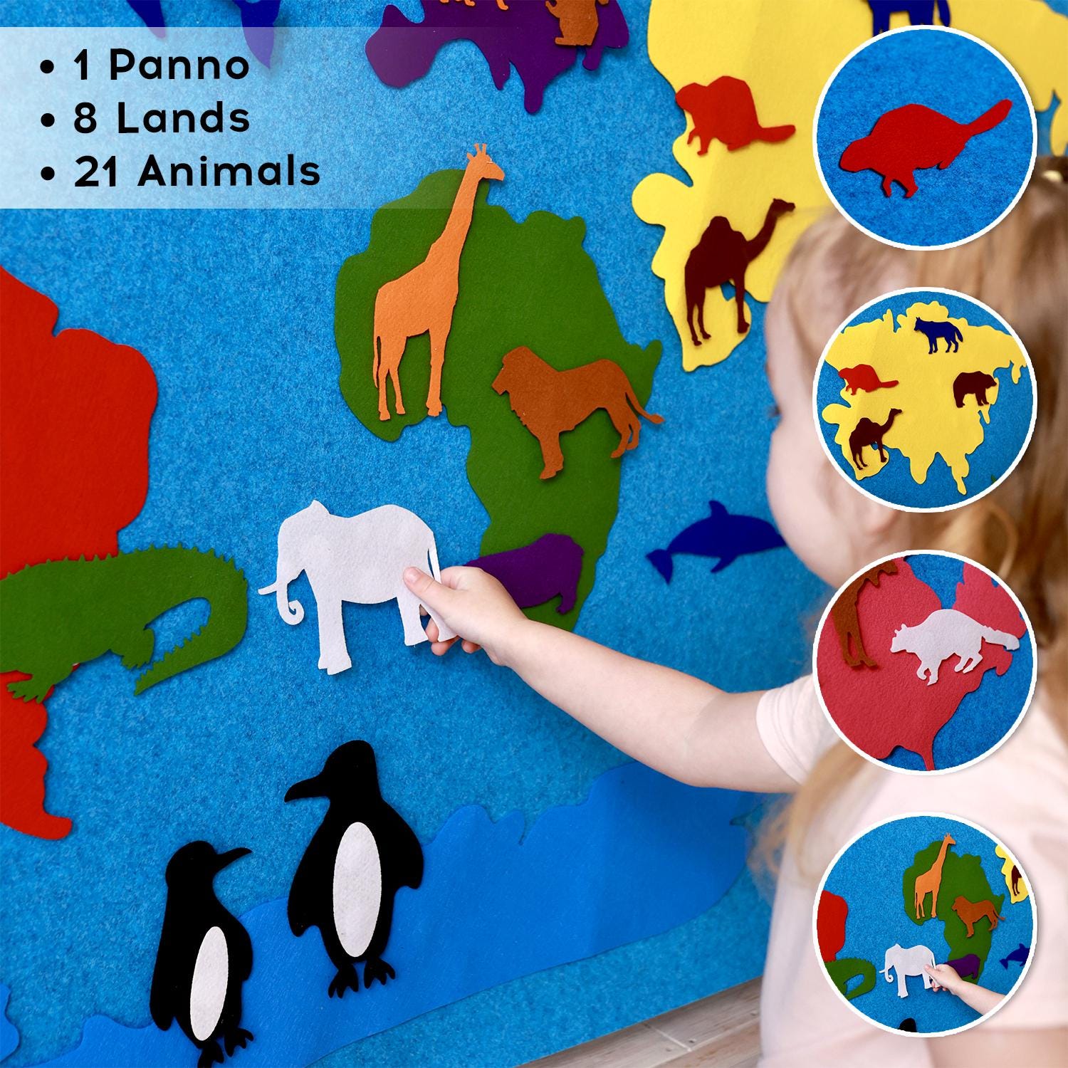 World Map Felt Wall, Felt Board, Montessori Learning, Party Decoration ...