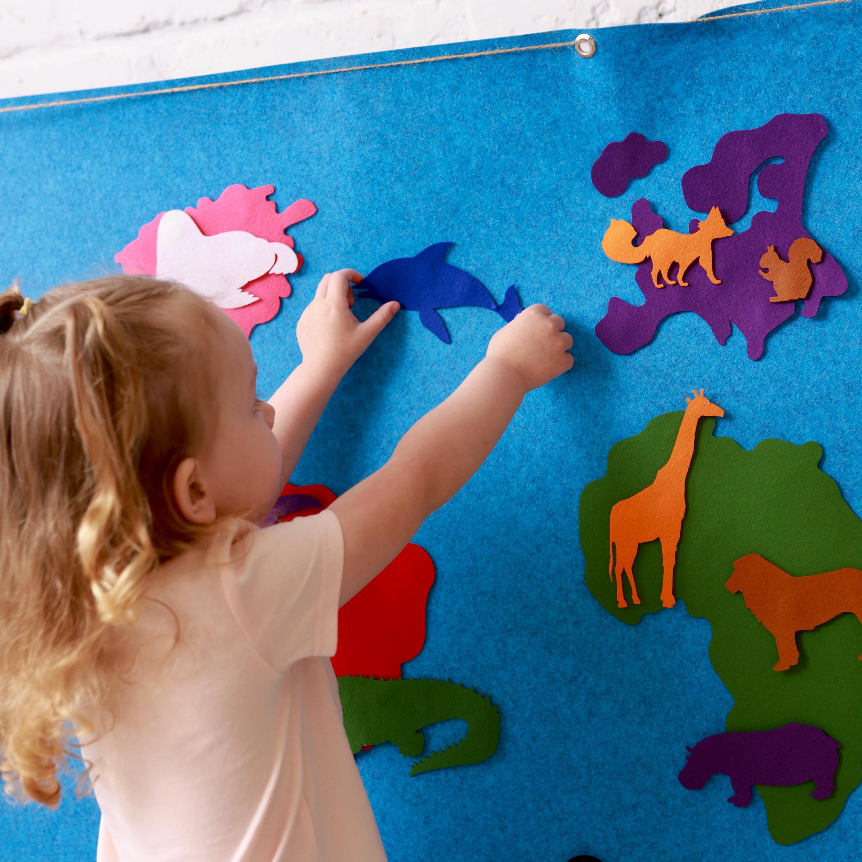 World Map Felt Wall, Felt Board, Montessori Learning, Party Decoration ...