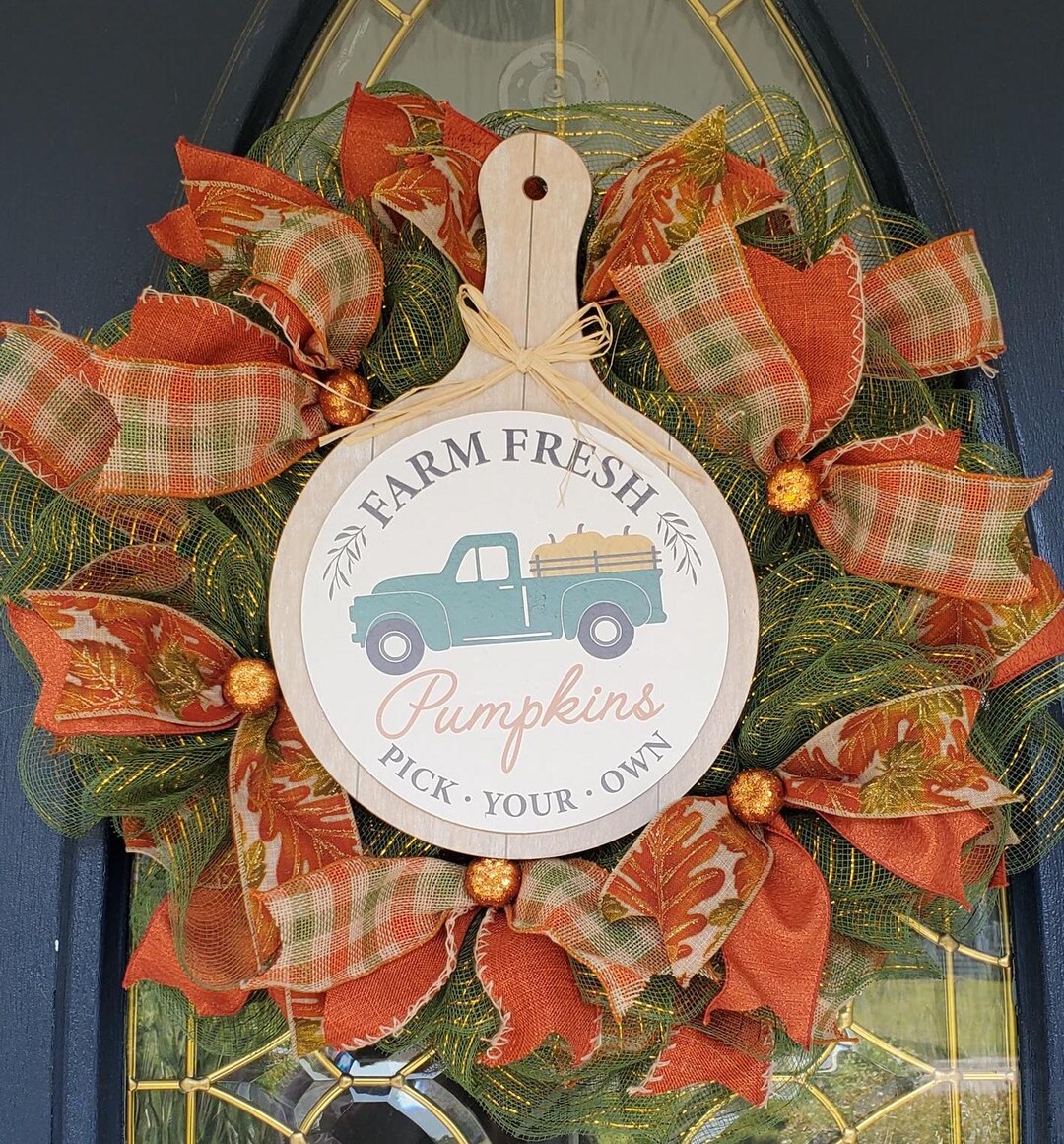 Fall Mesh/ribbon Wreath - 'pumpkin Farm Fresh' |pancake Wreath - Etsy