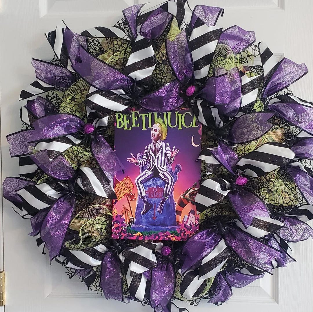 Extra Large 28" Beetlejuice Inspired Halloween Mesh & Ribbon Wreath ...