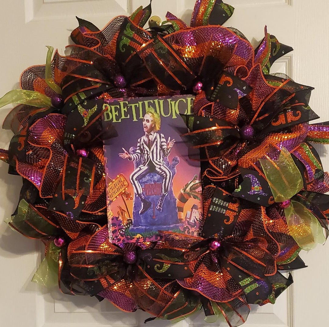 Extra Large 26" Beetlejuice Inspired Halloween Mesh & Ribbon Wreath ...