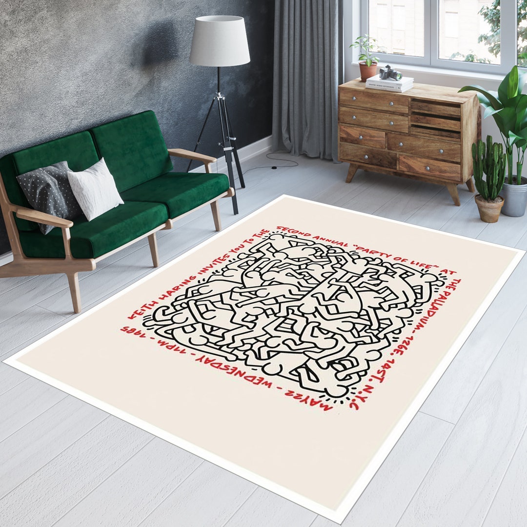 Keith Party Rug,keith Haring Design,hare Design,home Decor Rug,living ...