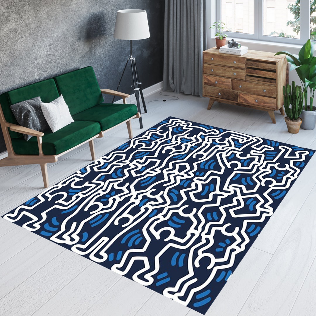 Keith Blue Rug,keith Haring Design,hare Design,home Decor Rug,living ...