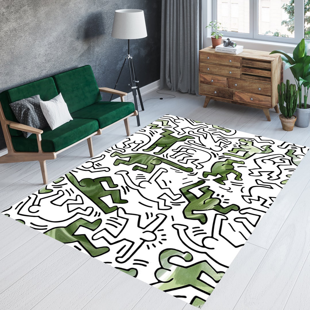 Keith Haring Art Rug,keith Haring Design,hare Design,home Decor Rug ...