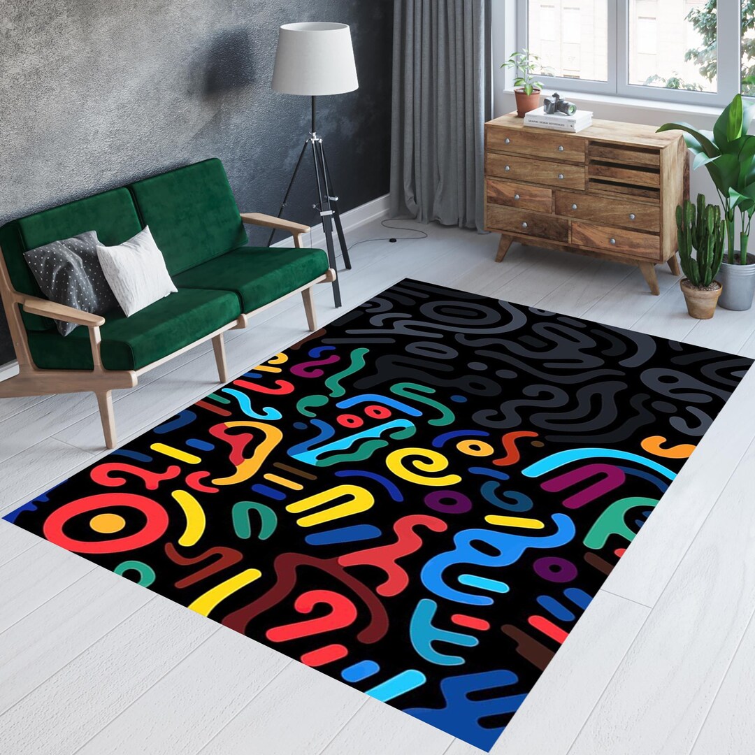 Keith Dark Neon Rug,keith Haring Design,hare Design,home Decor Rug ...