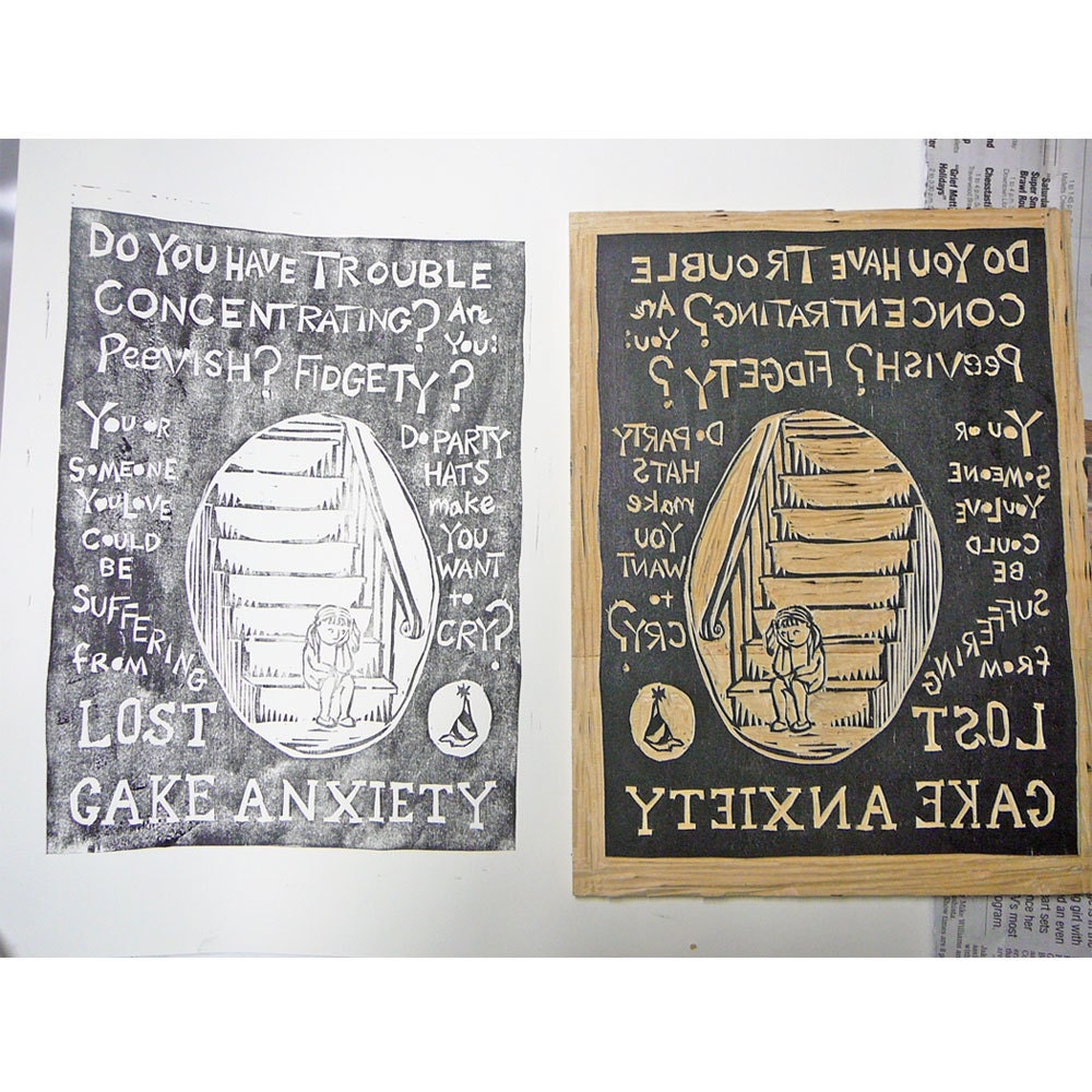 Lost Cake Anxiety original Woodblock Print - Etsy