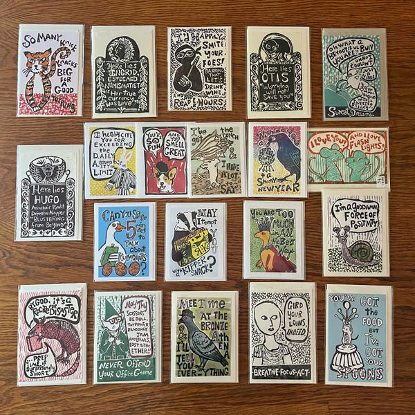 Linocut Cards - Etsy