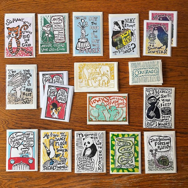 Linocut Cards - Etsy