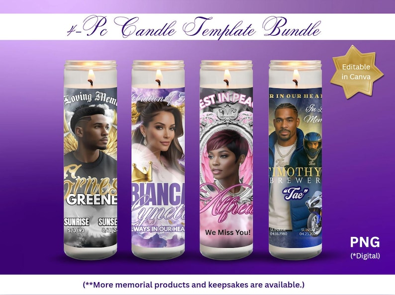 Memorial Candle Template Bundle: RIP, Rest in Peace (editable Canva ...