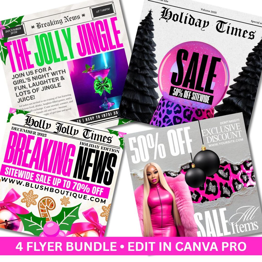 Holly Jolly Flyer Bundle | 4 Canva Flyer Templates | Editable Promo ...