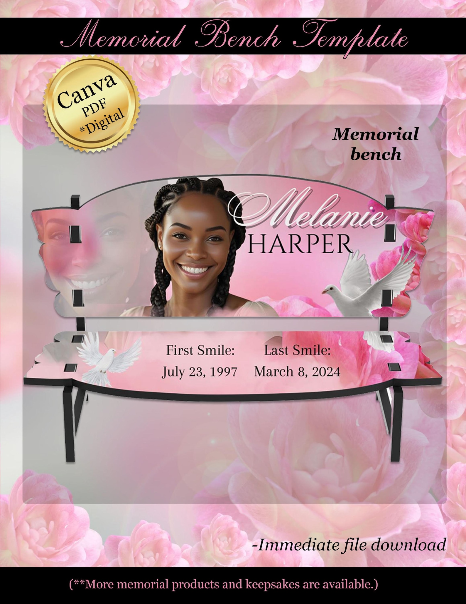 Memorial Bench Template: Editable Petal Design for Canva (digital ...