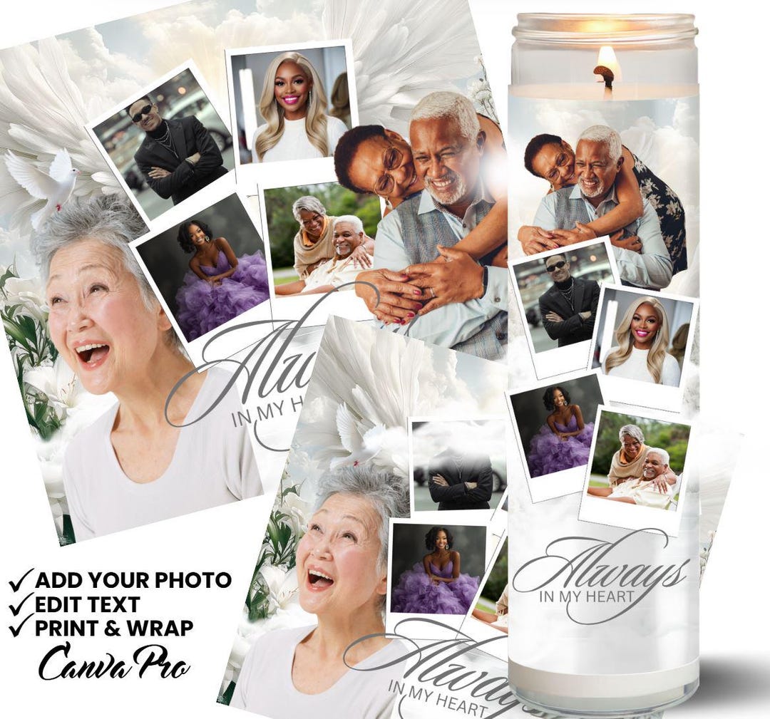 Memorial Candle Template | Angel Wing Photo Collage (digital Download ...