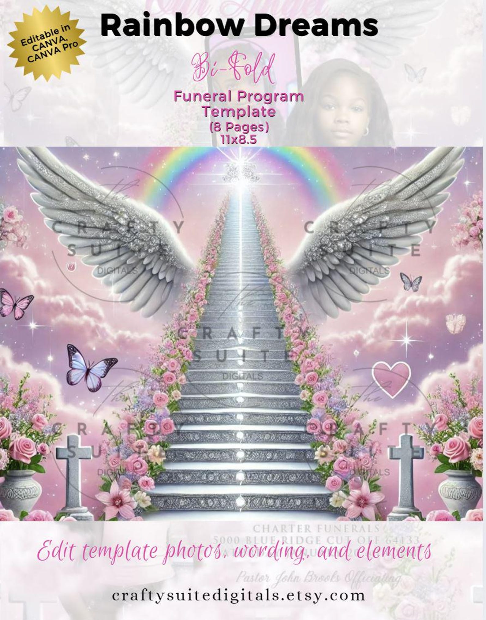 Rainbow Dreams Funeral Program Template: Bi-fold Obituary (editable ...