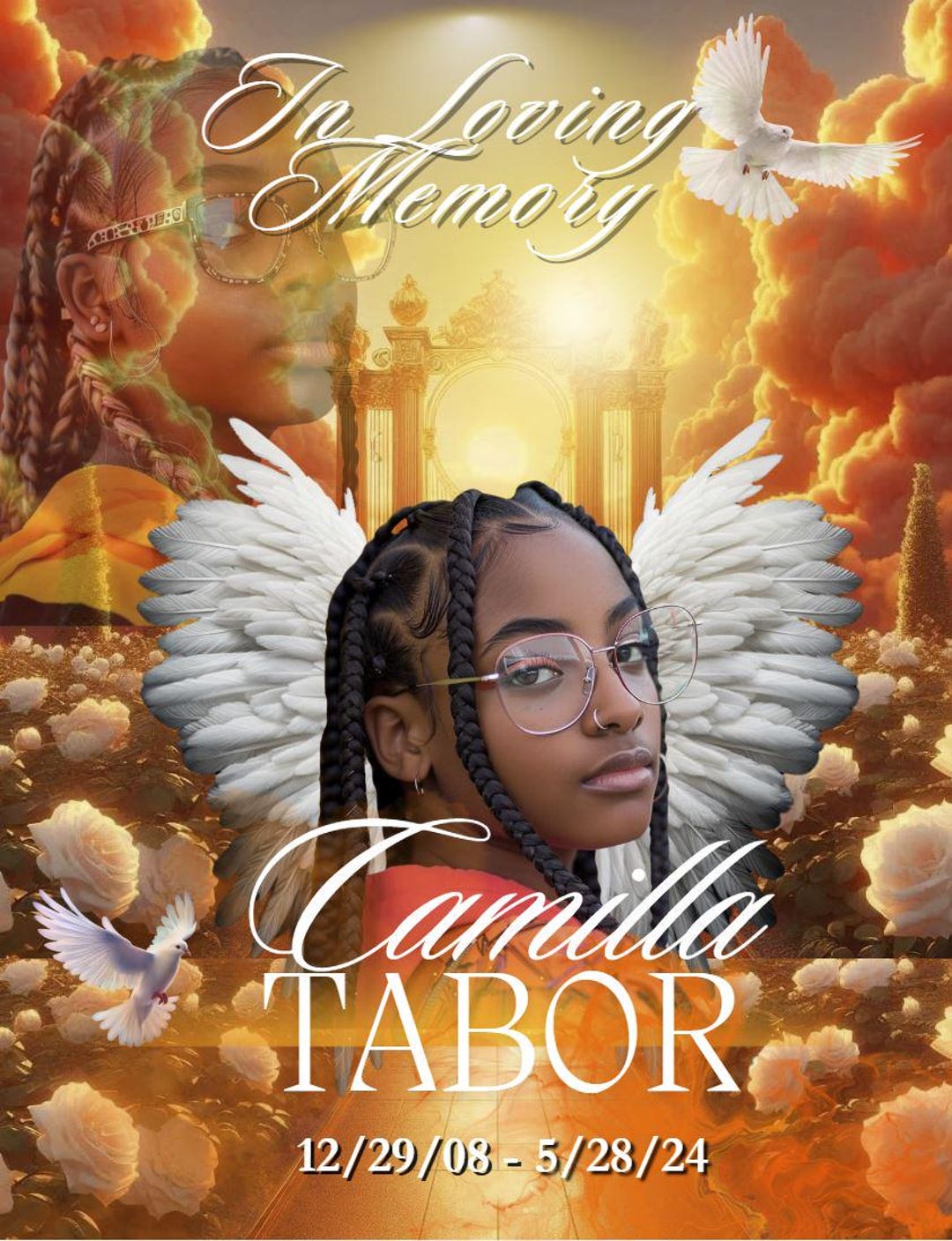 Memorial Design Template, Orange New Horizon Editable Digital for Canva ...