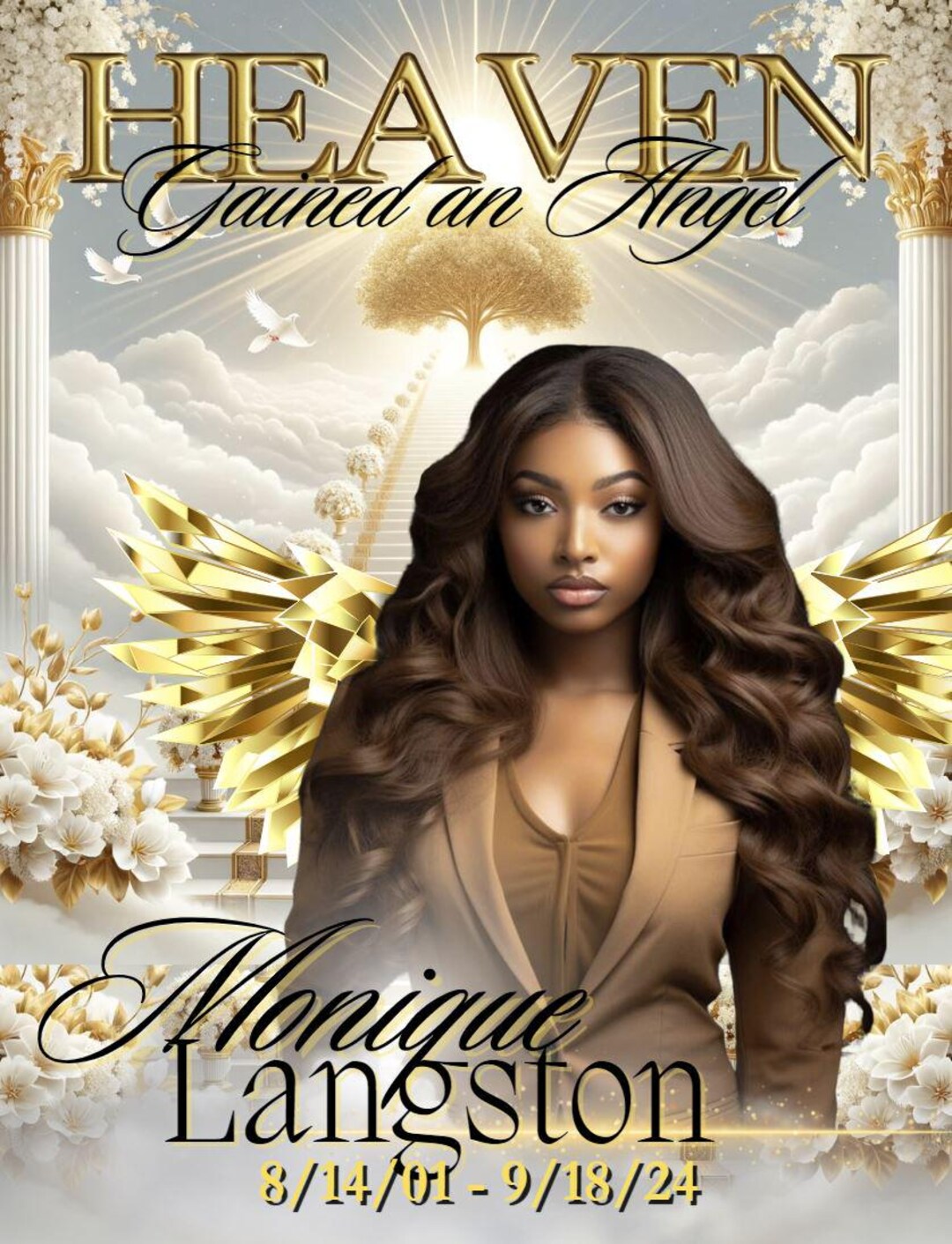 Memorial Design Template, Gold and White Golden Valley Editable Digital ...