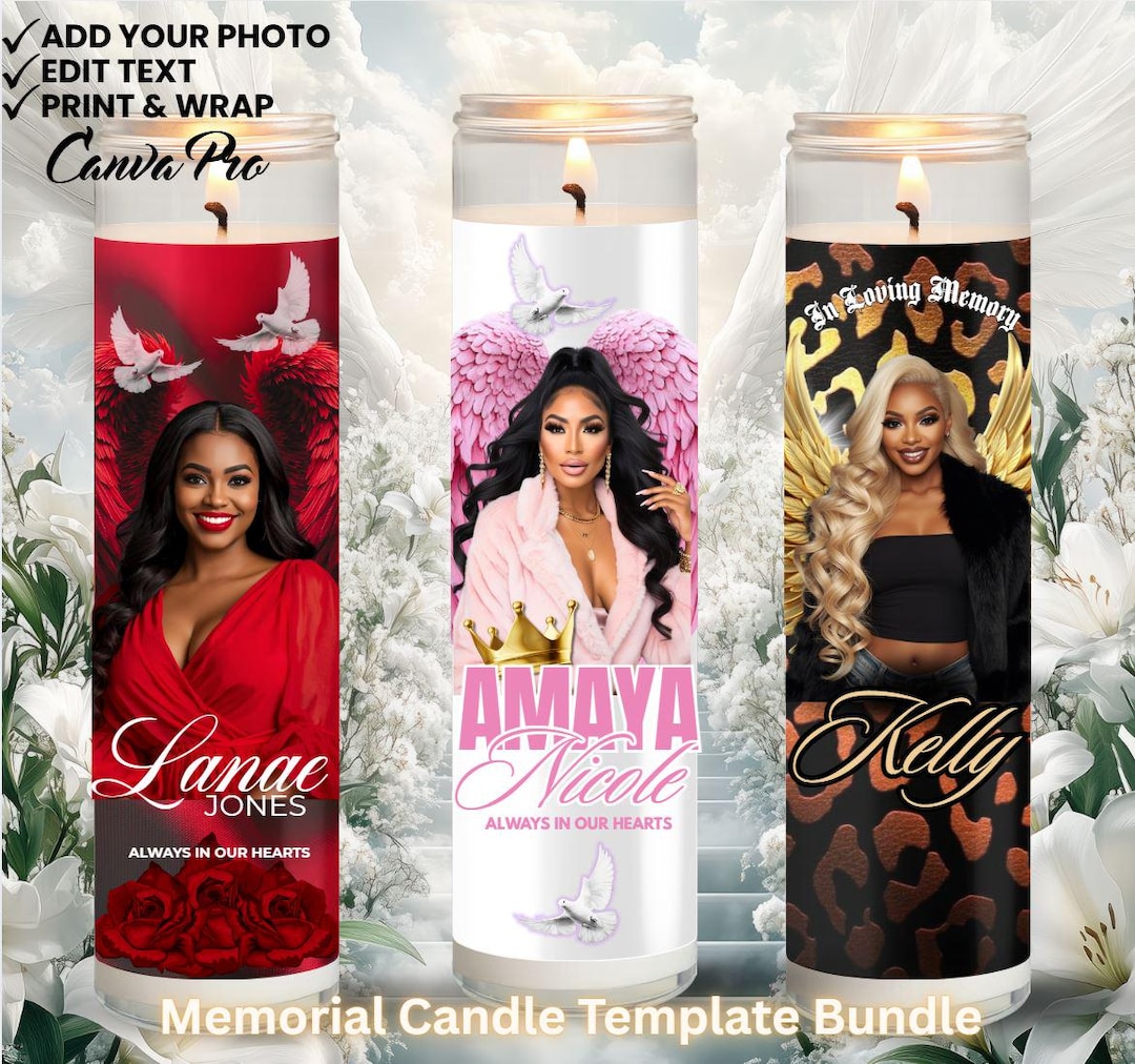 Memorial Candle Template Bundle | Editable Canva Funeral Keepsake ...