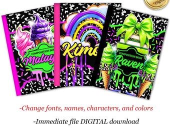 Editable Composition Notebook Cover Templates: Back to School Canva ...