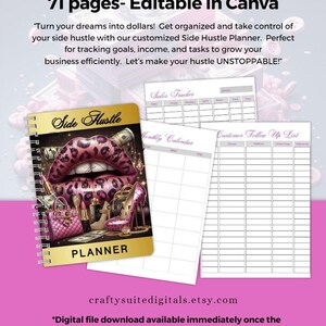 Side Hustle Planner, Business Organizer, Editable in Canva (PDF) - Etsy