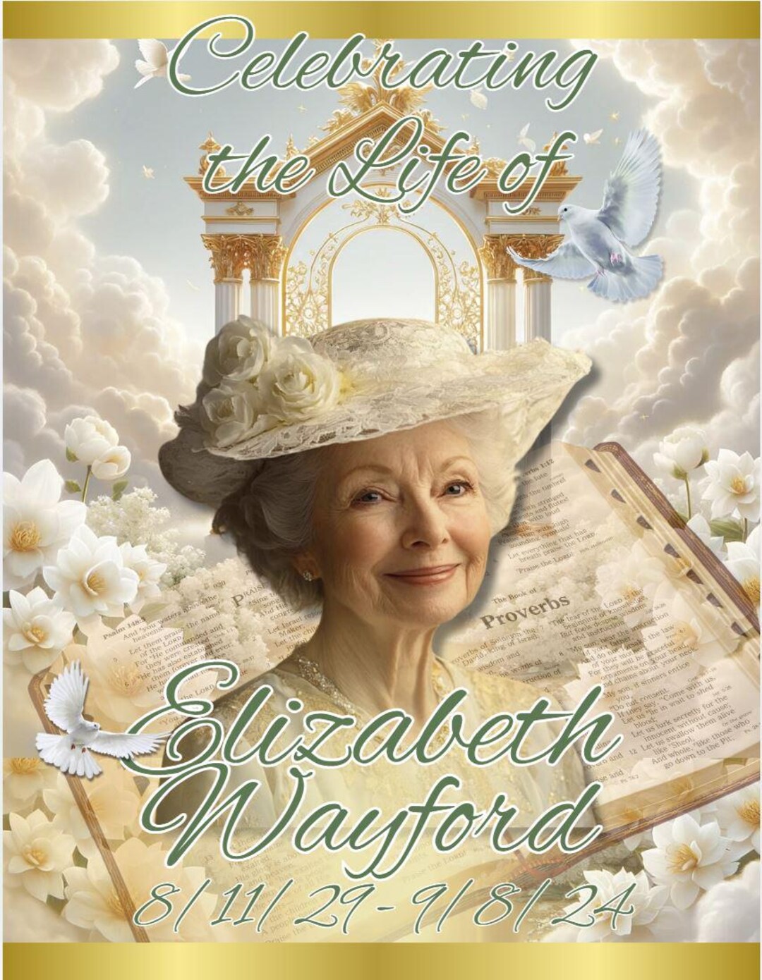 Memorial Design Template, Yellow Graceful Editable Digital for Canva - Etsy