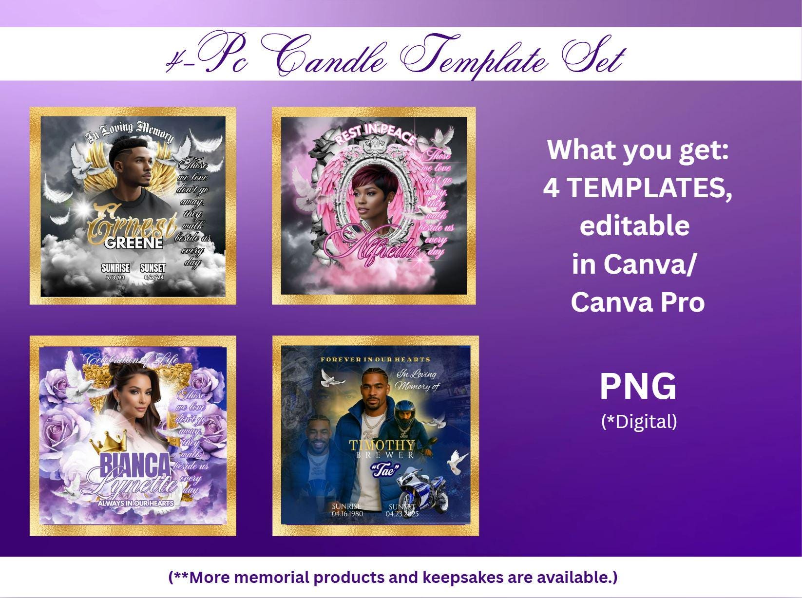 Memorial Candle Template Bundle: RIP, Rest in Peace (editable Canva ...
